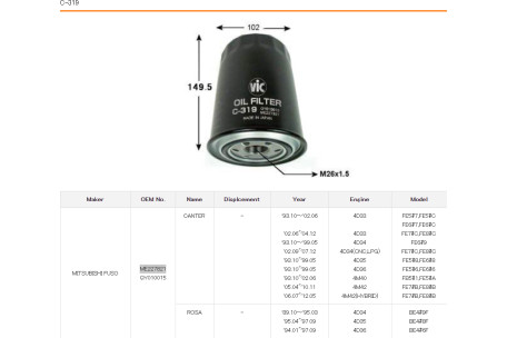 VIC C319 ME215002,ME974236,ME202472,ME013307,1230A046,AY10-0M-T028 ...