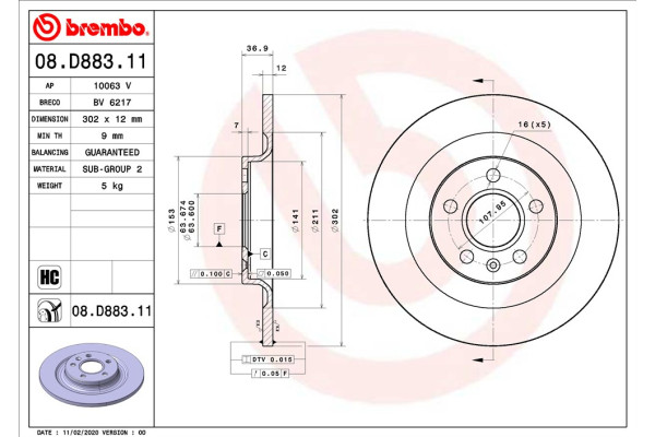 BREMBO 08.D883.11 31471477,4050049600,32300123