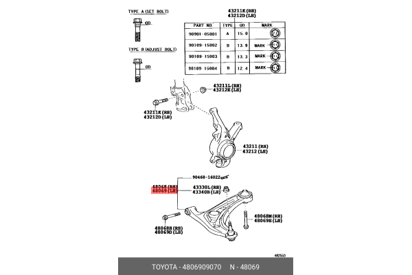 TOYOTA 48069-09070 48069-59135,48069-09101,48069-59095,48069-59145 ...