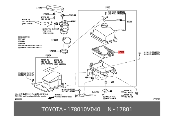 TOYOTA 17801-0V040 17801-38011,17801-38010