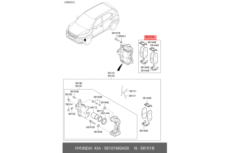 HYUNDAI 58101-M0A00 58101-1HA10,58101-1MA00,0K2FA-33-28Z,58101-M0A00