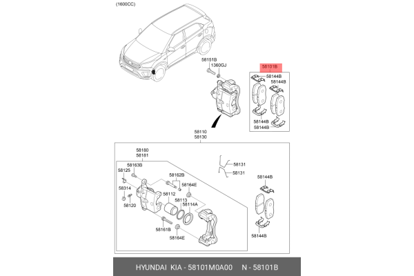 HYUNDAI 58101-M0A00 58101-1HA10,58101-1MA00,0K2FA-33-28Z,58101-M0A00