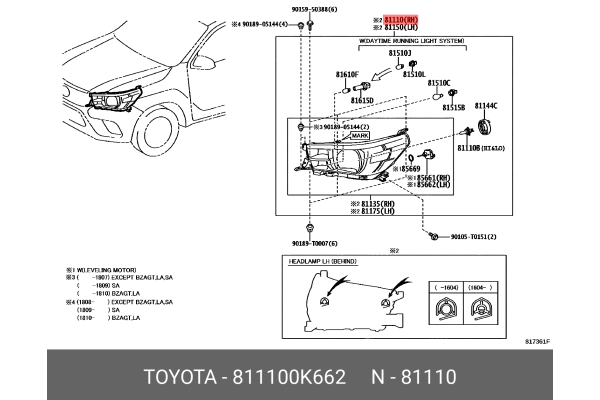 TOYOTA 811100K662 811100K662