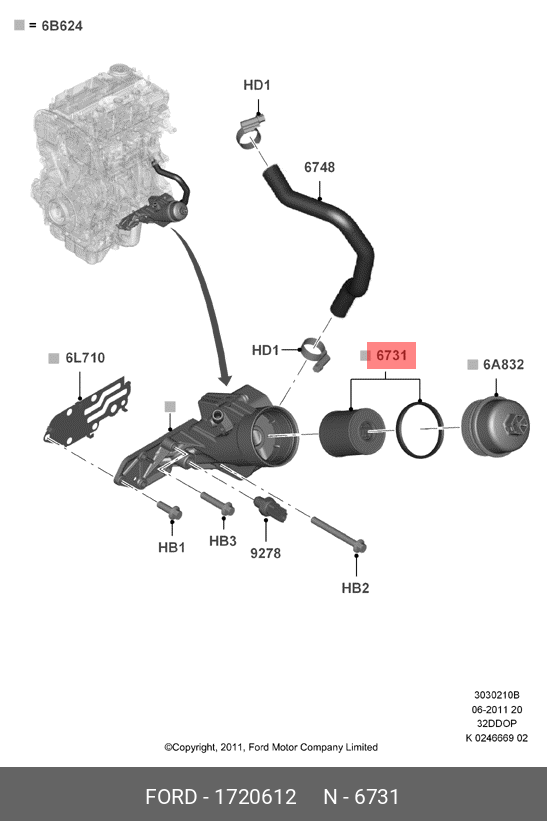 FORD 1 720 612 U202-14-302T,U2Y0-14-302,BB3Q-6744-BA,1 720 612