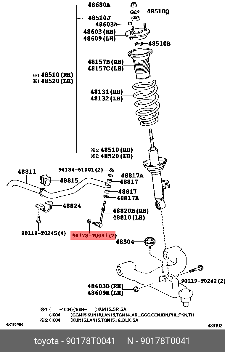 TOYOTA 90178T0041 90178T0041