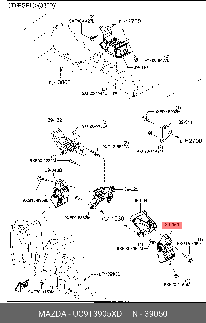 ENGINE MOUNTING Tenacity AWSFO1123 UC9T-39-05XD, UF9W-39-05XA, AB39 ...