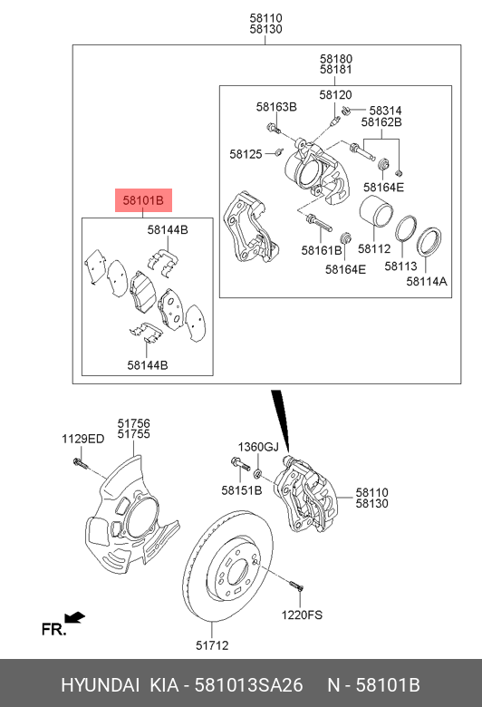 HYUNDAI 58101-3SA26 58101-C1A00,581013SA20,58101-D4A00