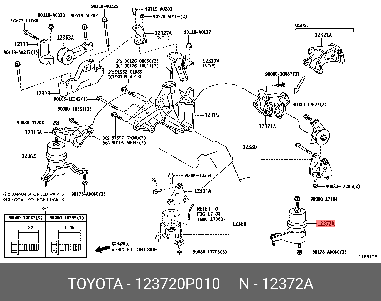 TOYOTA 12372-0P010 12372-28200,12372-28200,12372-31010,12372-0H090