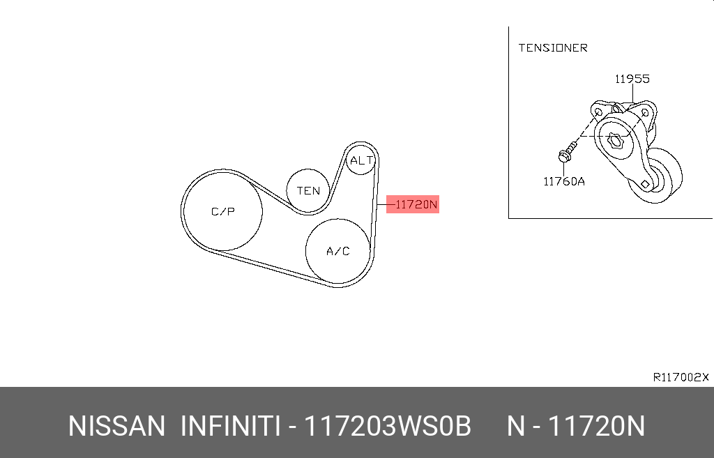 NISSAN 11720-3WS0B 11 28 1 704 719,11720-3JA0A,11720-3WS0A,11720-3WS0B ...