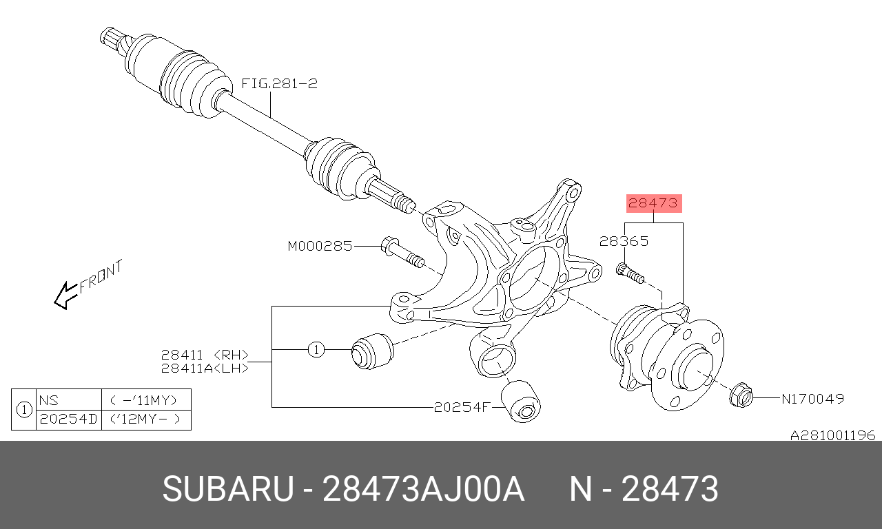 SUBARU 28473-AJ00A 28473-FL020,28473-SC000