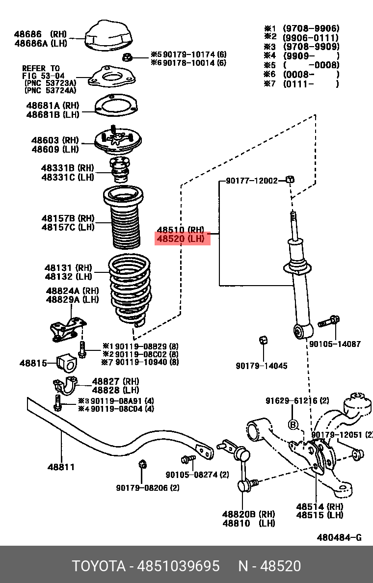 TOYOTA 48510-39695 48510-39705,48510-80020,48510-80236