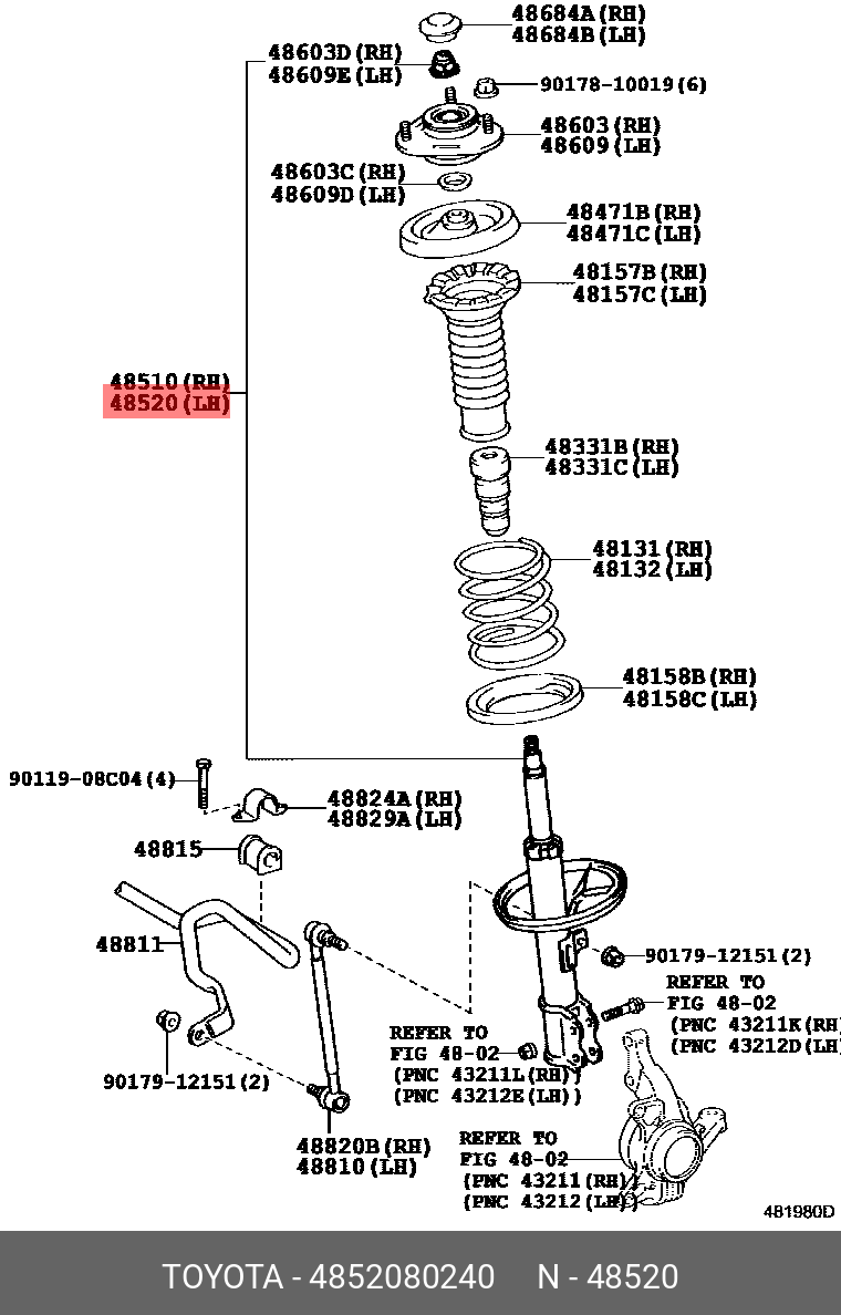 TOYOTA 48520-80240 48520-80016,48520-80240,4852044140,4852044141,4852044150