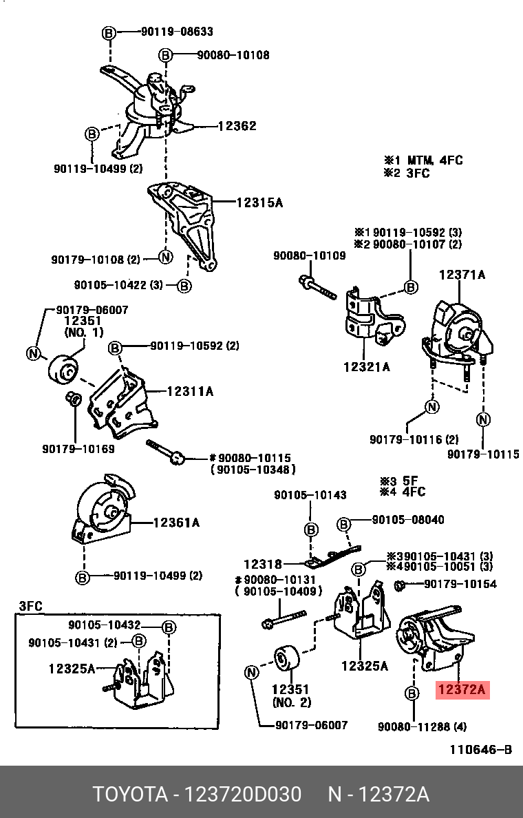 TOYOTA 12372-0D030 12372-15220