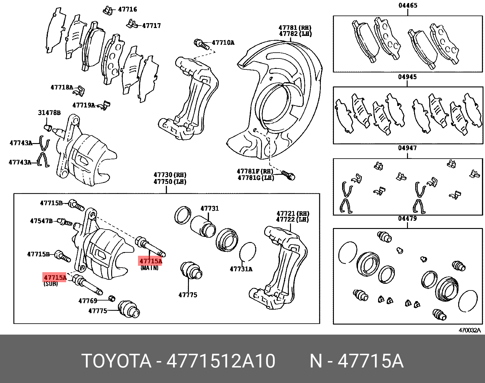 TOYOTA 47715-12A10 47714-42080,47715-33340,47714-48150
